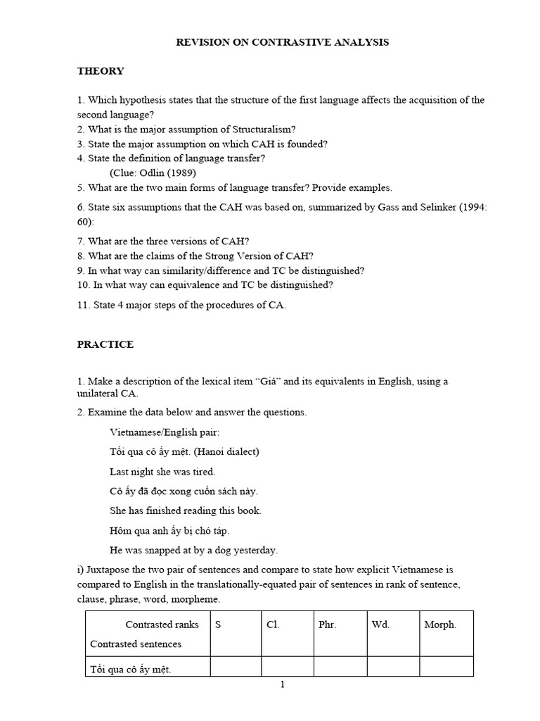 Revision On Contrastive Analysis 2016 | PDF | Lexical Semantics ...