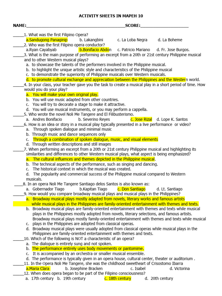 ACTIVITY SHEETS IN MAPEH w.6 | Download Free PDF | Play (Theatre ...