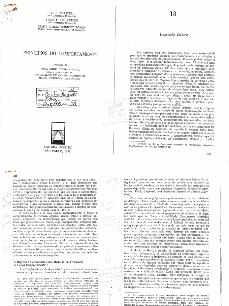 Ferster, C.B. - Culbertson, S. - Boren, M. C. P. Depressão Clínica | PDF