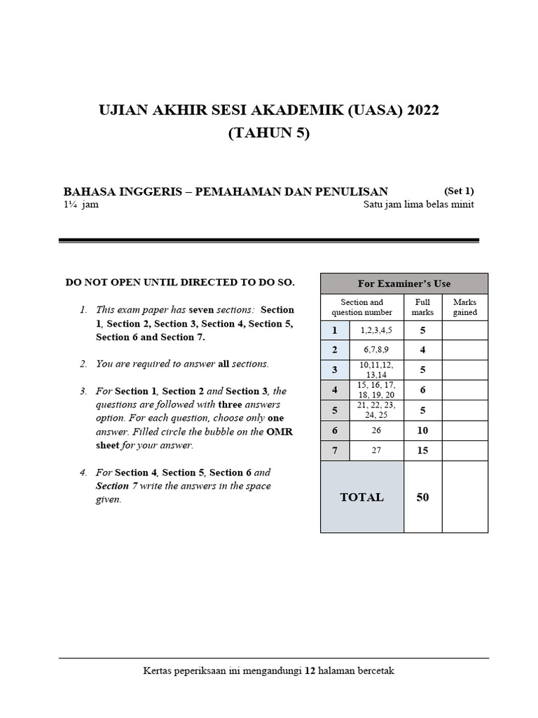 Year 5 Bi Uasa Format Exercise | PDF