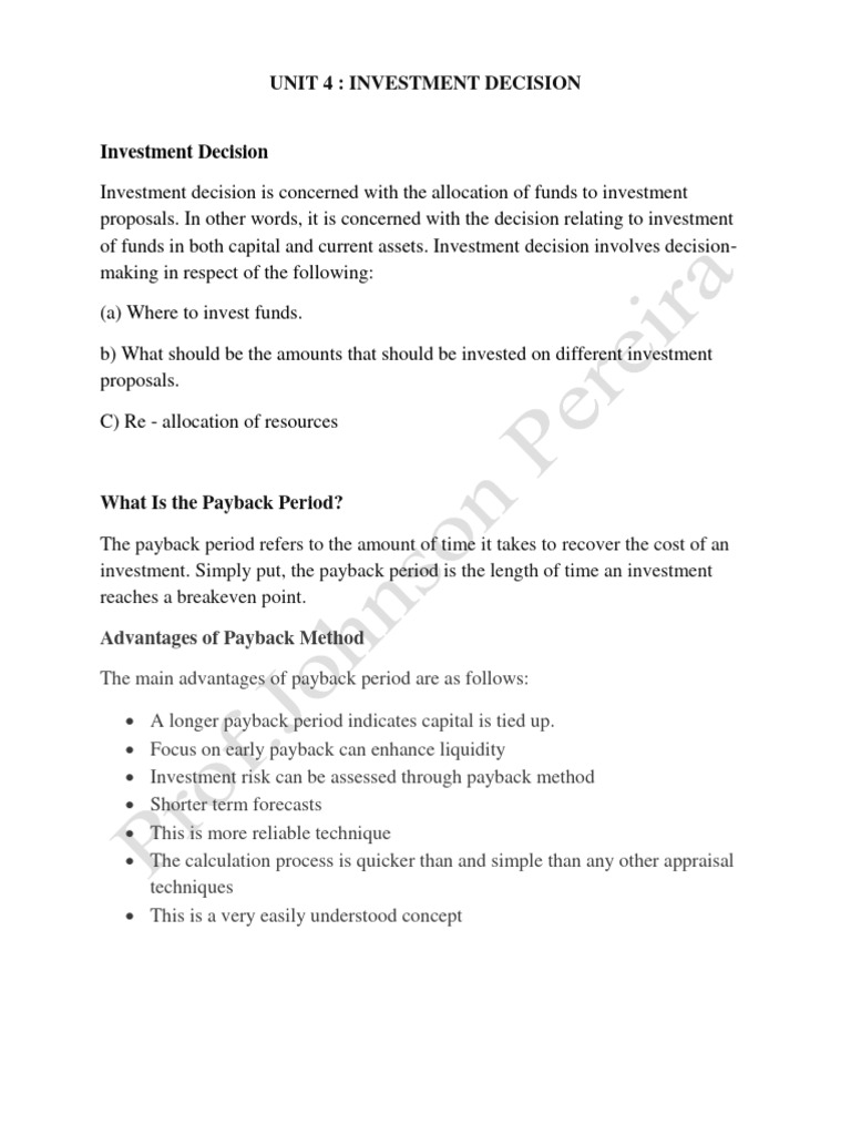 UNIT 4 Investment Decision Theory Questions | Download Free PDF | Net Present Value | Internal ...