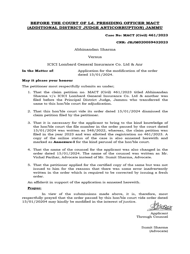 Modification Request for MACT Case 461/2023 | PDF | Affidavit | Public Law
