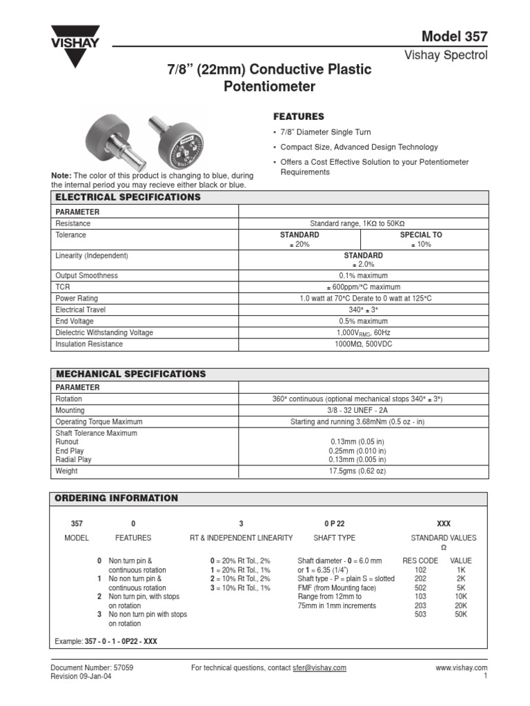 Potentiometer Specs for Engineers | PDF | Engineering Tolerance ...
