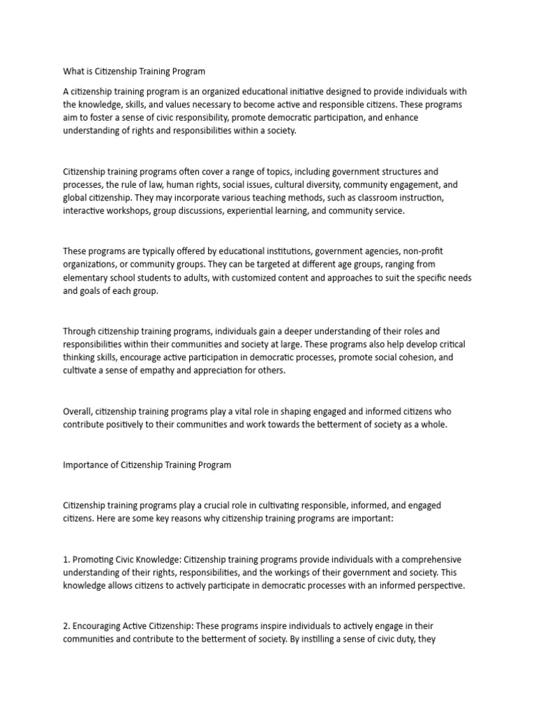 What Is Citizenship Training Program | Download Free PDF | Civic ...