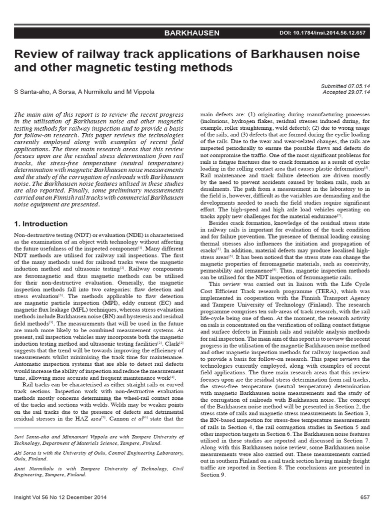 3.review of Railway Track Applications of Barkhausen Noise and Other ...