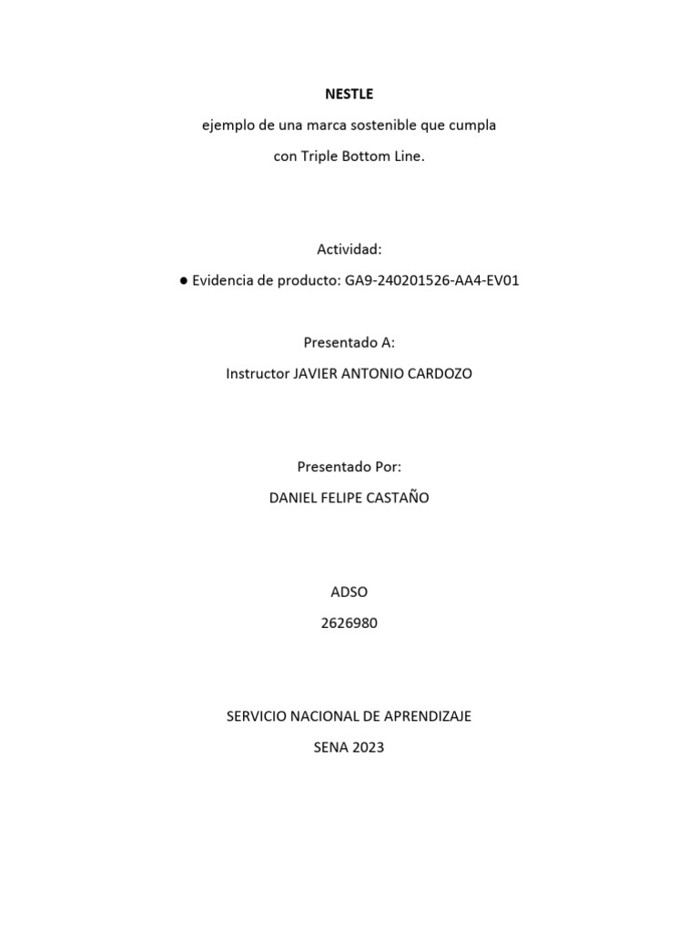Ejemplo de Triple Bottom Line Nestle Ga9-240201526-Aa4-Ev01 | PDF