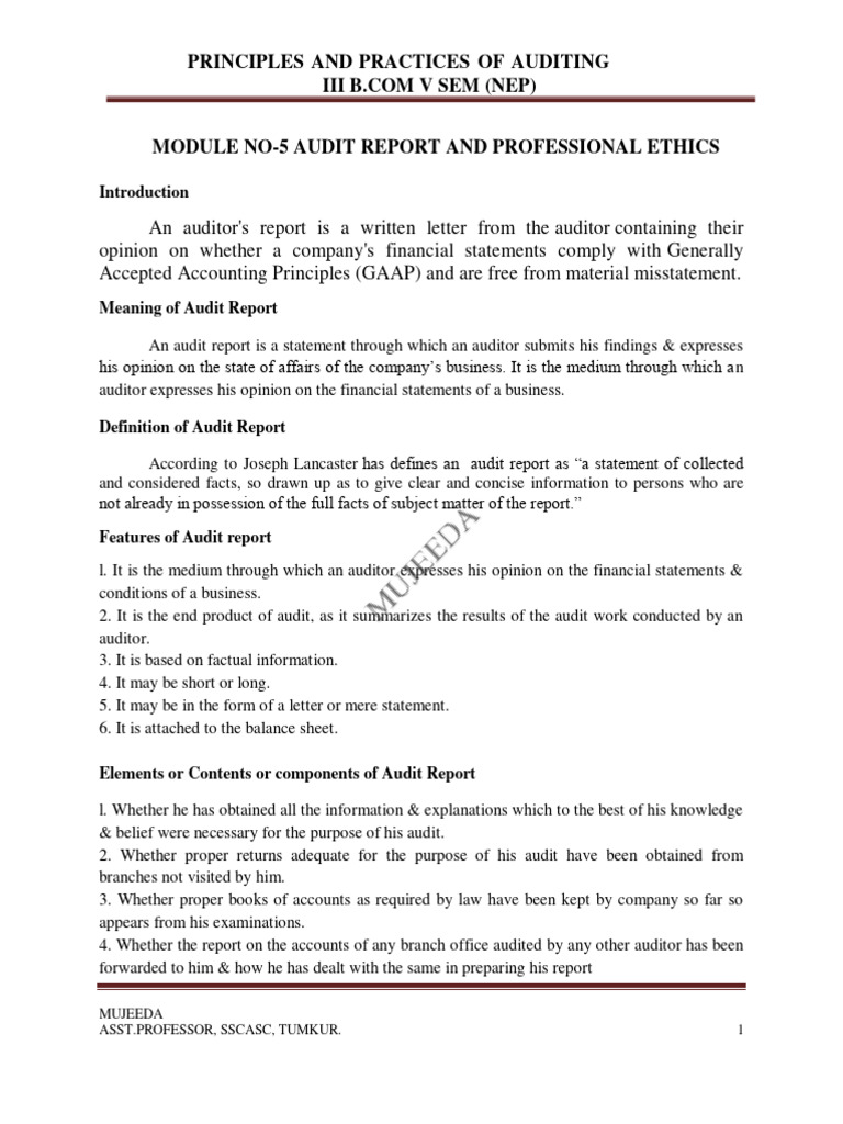 Unit 5 Audit Report and Professional Ethics | PDF | Auditor's Report | Audit