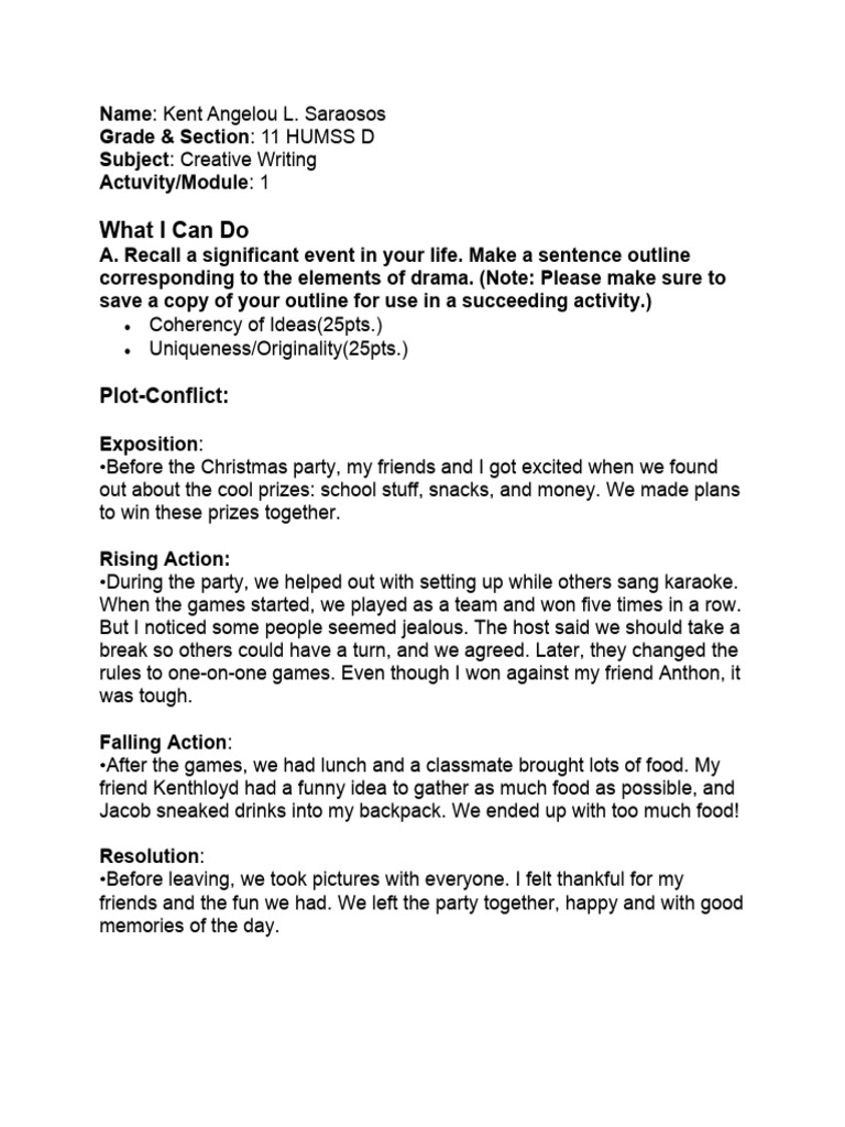 Creative Writing Activity 1 (Saraosos) | PDF