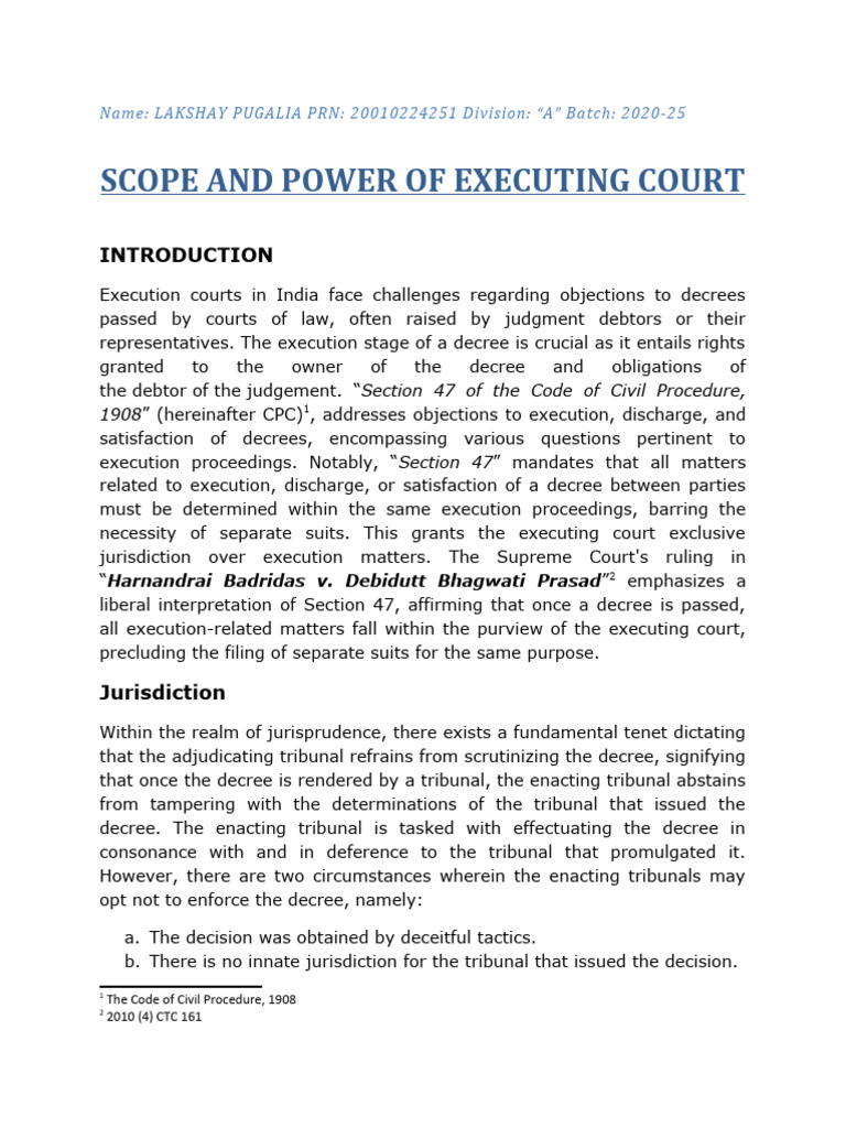 Scope of Executing Court in India | PDF | Judgment (Law) | Jurisdiction