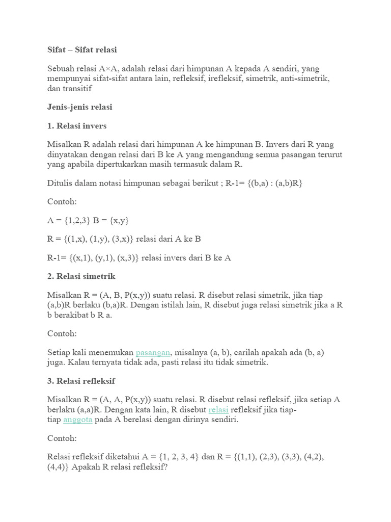 Sifat Sifat Relasi | PDF