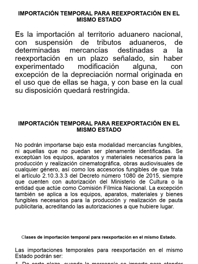Importación Temporal para Reexportación en El Mismo Estado | PDF ...