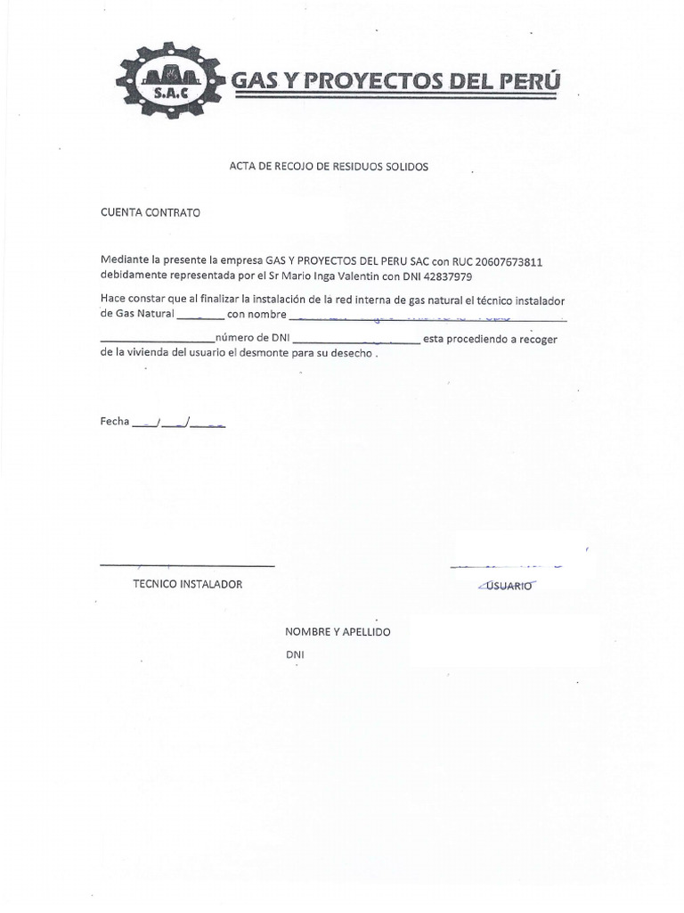 Acta de Recojo de Residuos Solidos | PDF