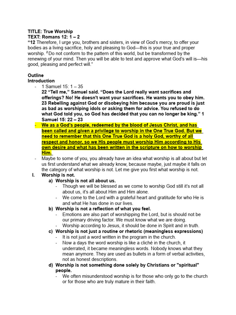 Worship Message | PDF | God The Father | Worship