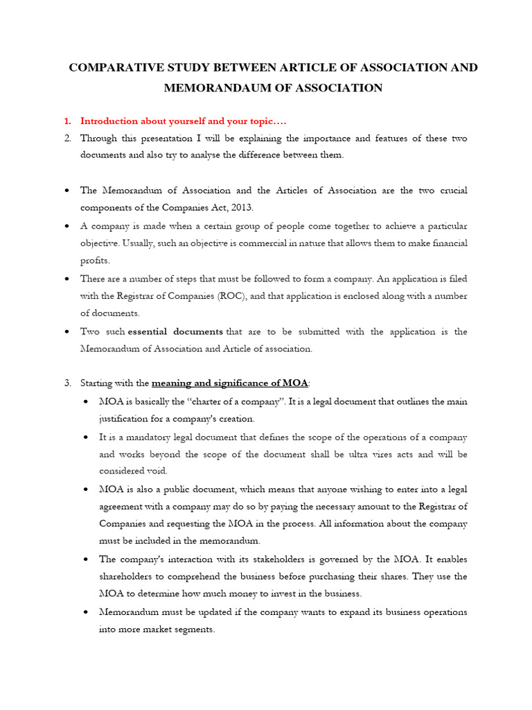 Comparison Between Moa And Aoa Pdf Articles Of Association