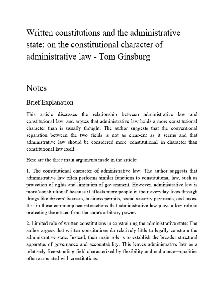 Notes On Written Constitutions and The Administrative State | PDF ...