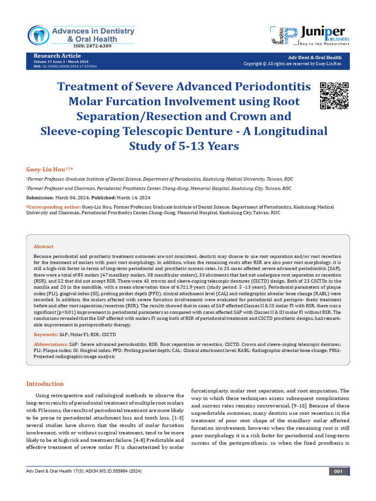Hou 2024 Root Resection Coping Denture | PDF | Periodontology | Dentures