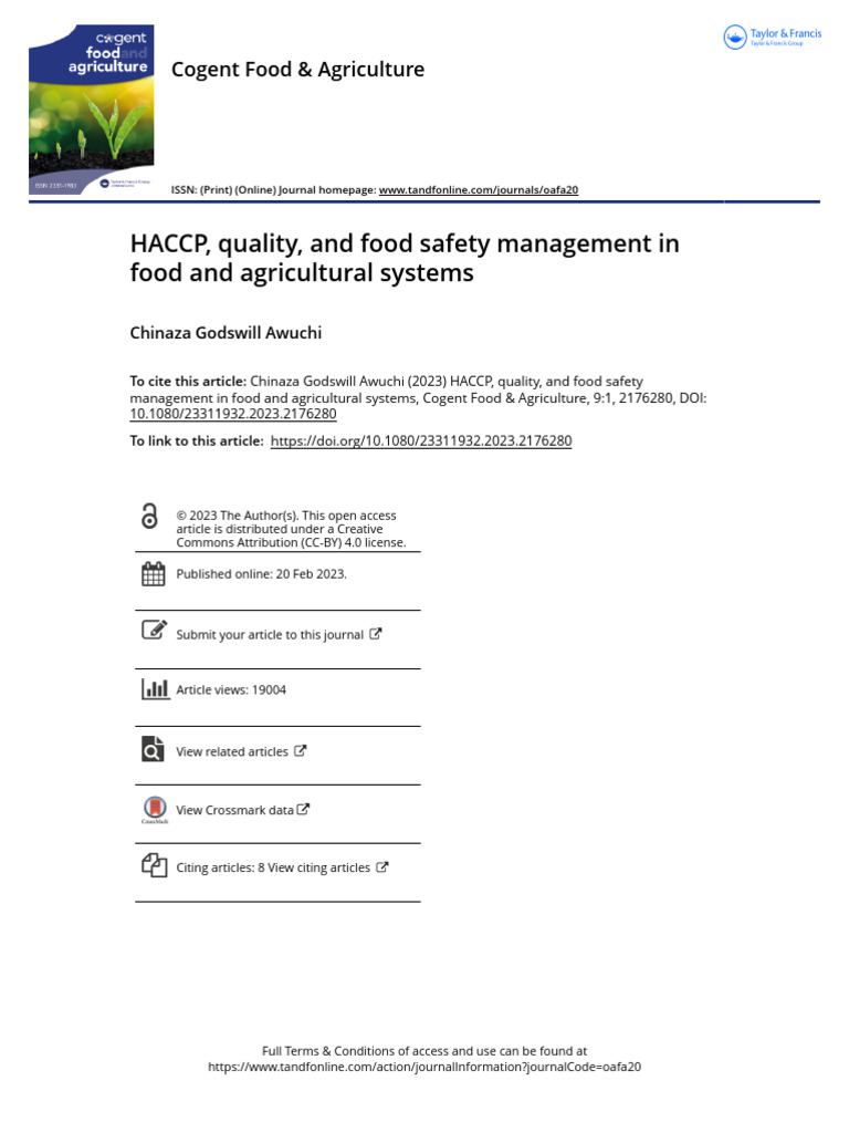 HACCP Quality and Food Safety Management in Food and Agricultural Systems | PDF | Food Safety ...
