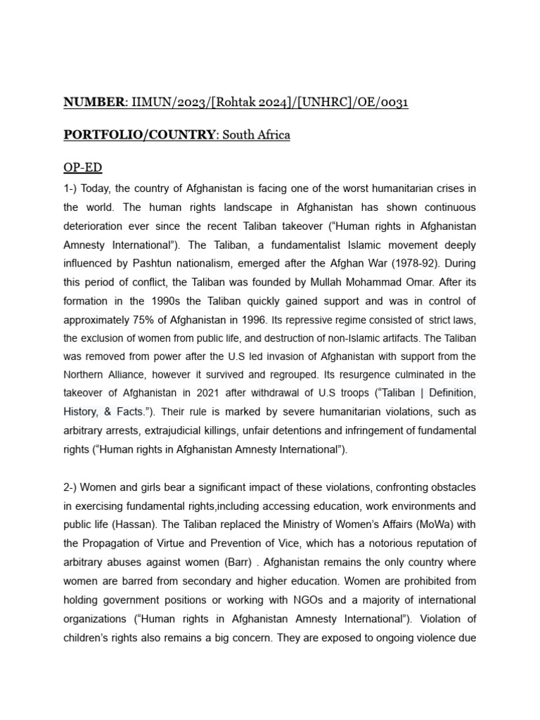 OP-ED MUN EXAMPLE | PDF | Taliban | Afghanistan