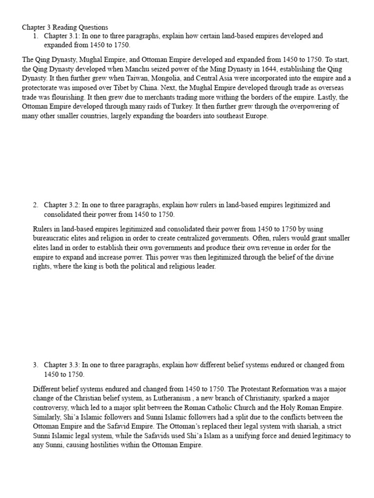Chapter 3 Reading Questions | PDF | Qing Dynasty | Asia