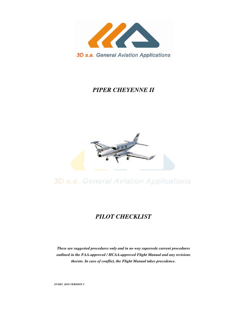 Piper Cheyenne II Pilot Checklist | PDF | Aerospace | Aircraft