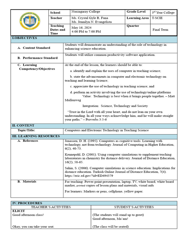 7es Detailed Lesson Plan in Tscie | PDF | Multimedia | Science