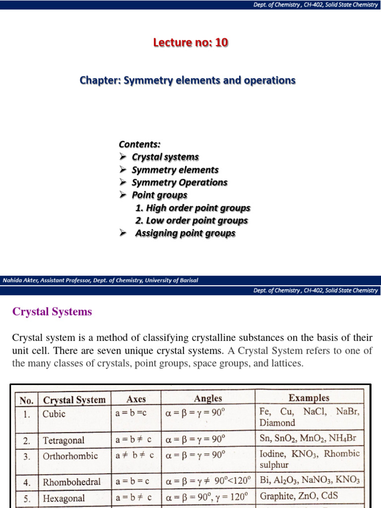 Lecture 10 | PDF | Group (Mathematics) | Crystal Structure