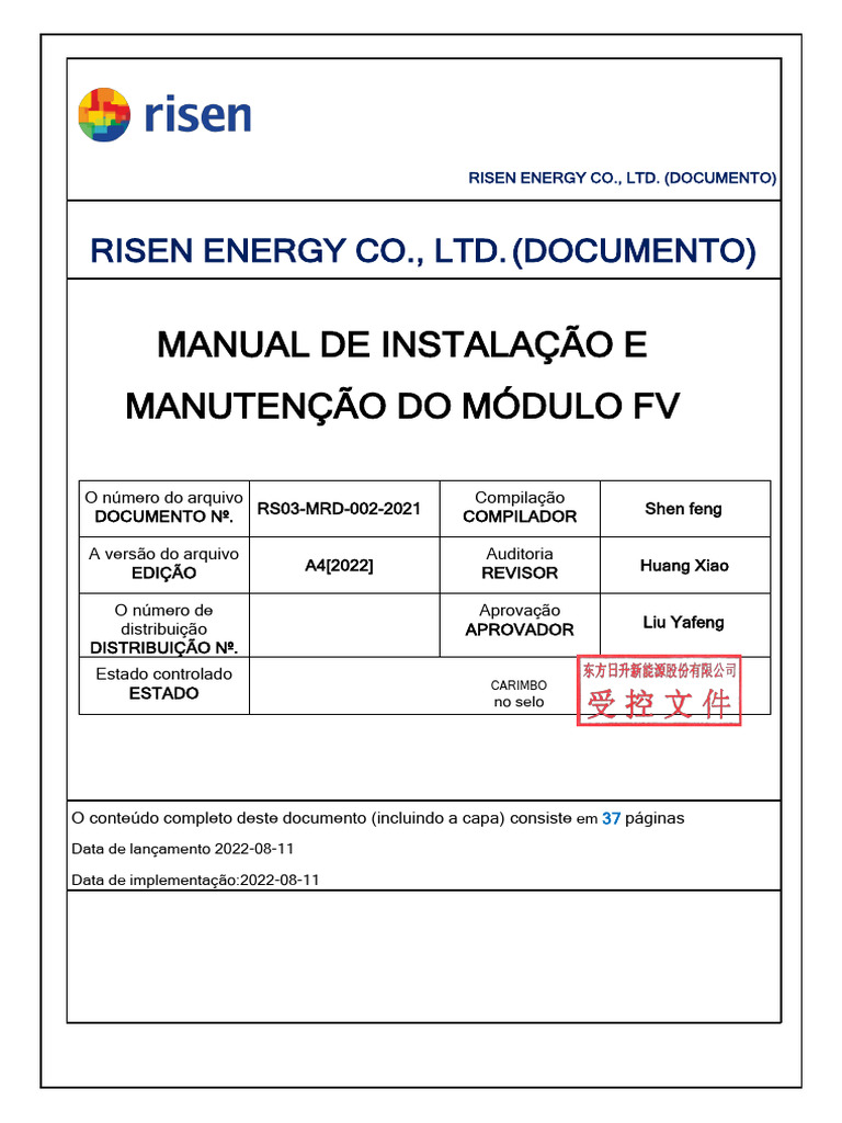 Manual de Instalacao Modulo Risen | PDF | Energia solar | Embalagem e rotulagem