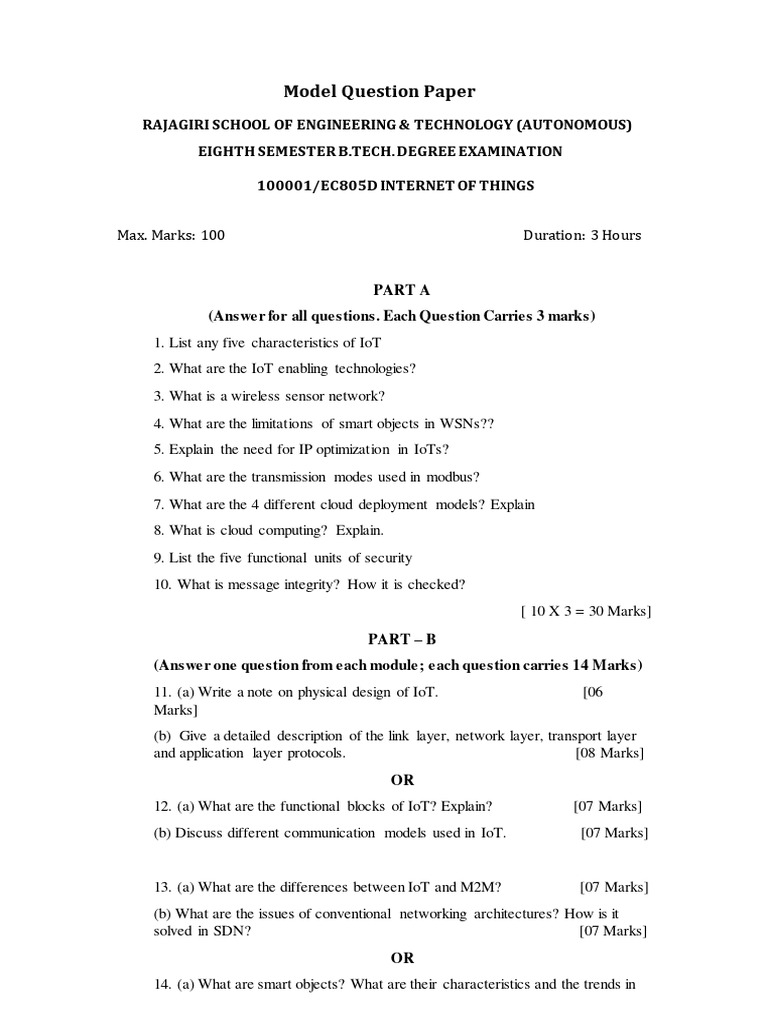 EC805D Nternet of Things Model QP | PDF | Internet Of Things | Computer Network