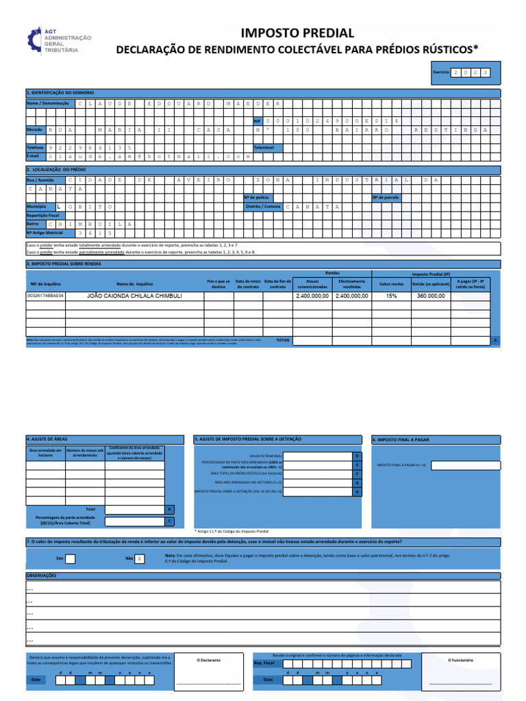 Modelos Formularios - Editaveis - Imposto Predial Urbano Ipu - Declaracao Rendimento Colectavel ...