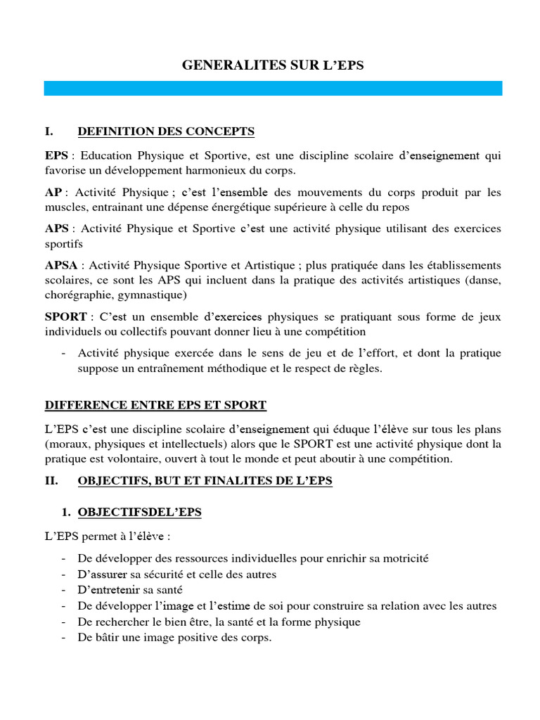 Généralités sur l'EPS et le Sport | PDF | Éducation physique | Des sports