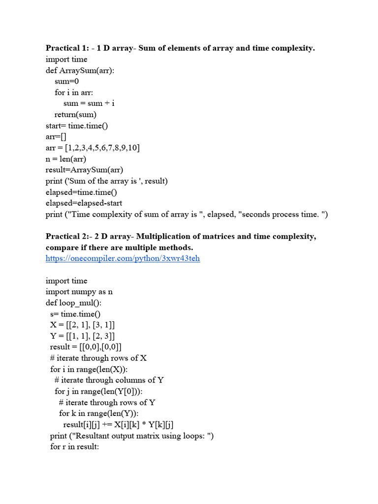 FYCS Practical Mannual For DAA 1-11 (2021-22) | PDF | Matrix (Mathematics) | Algorithms And Data ...