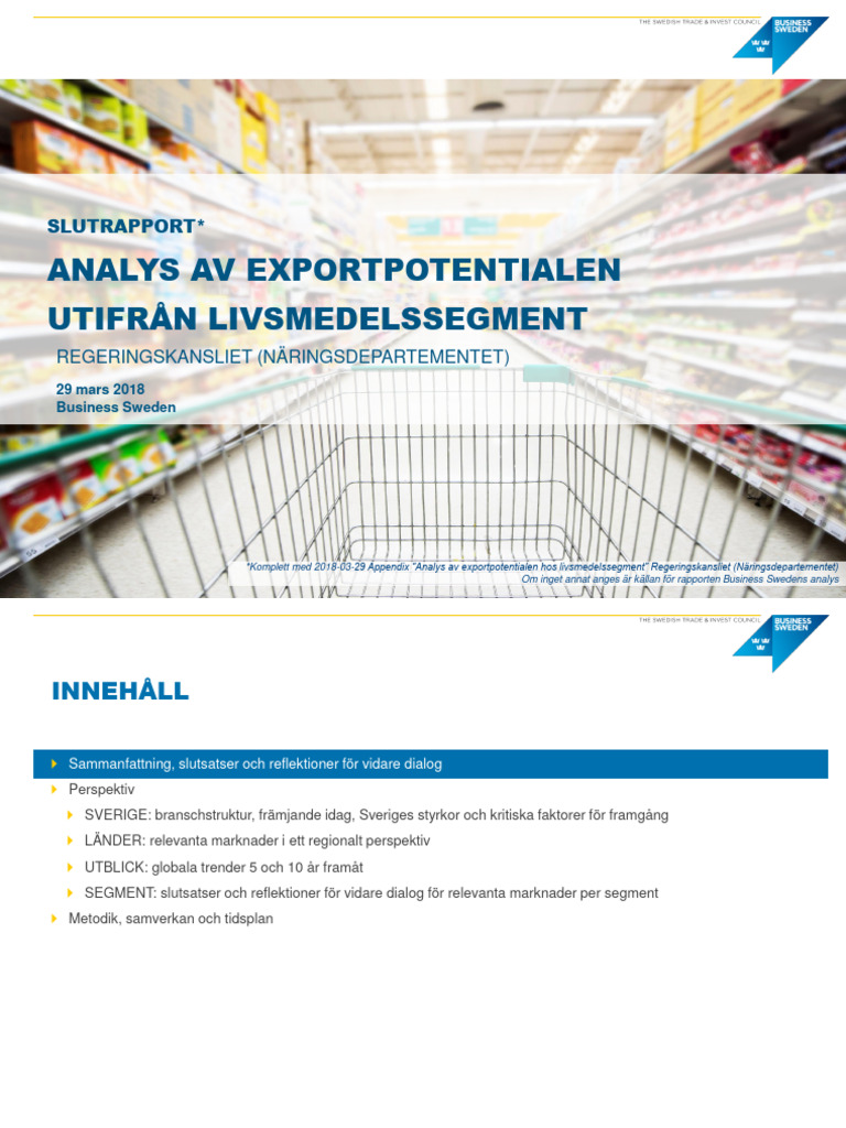 Slutrapport - Analys Av Exportpotentialen Utifrån Livsmedelssegment | PDF