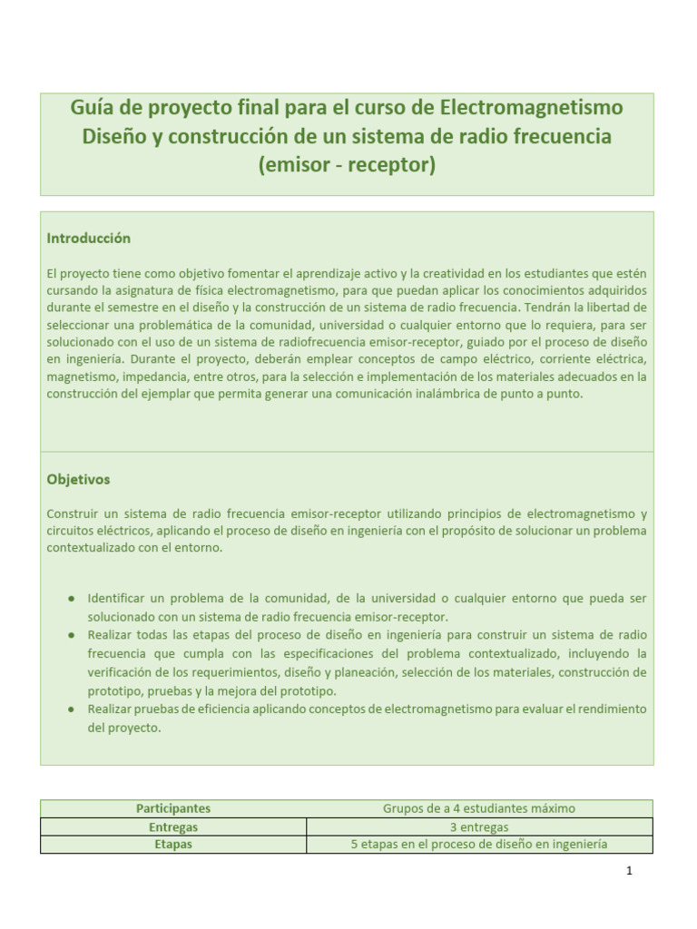 Guia General de Proyecto Final Electromagnetismo-1 | PDF | Radio | Diseño