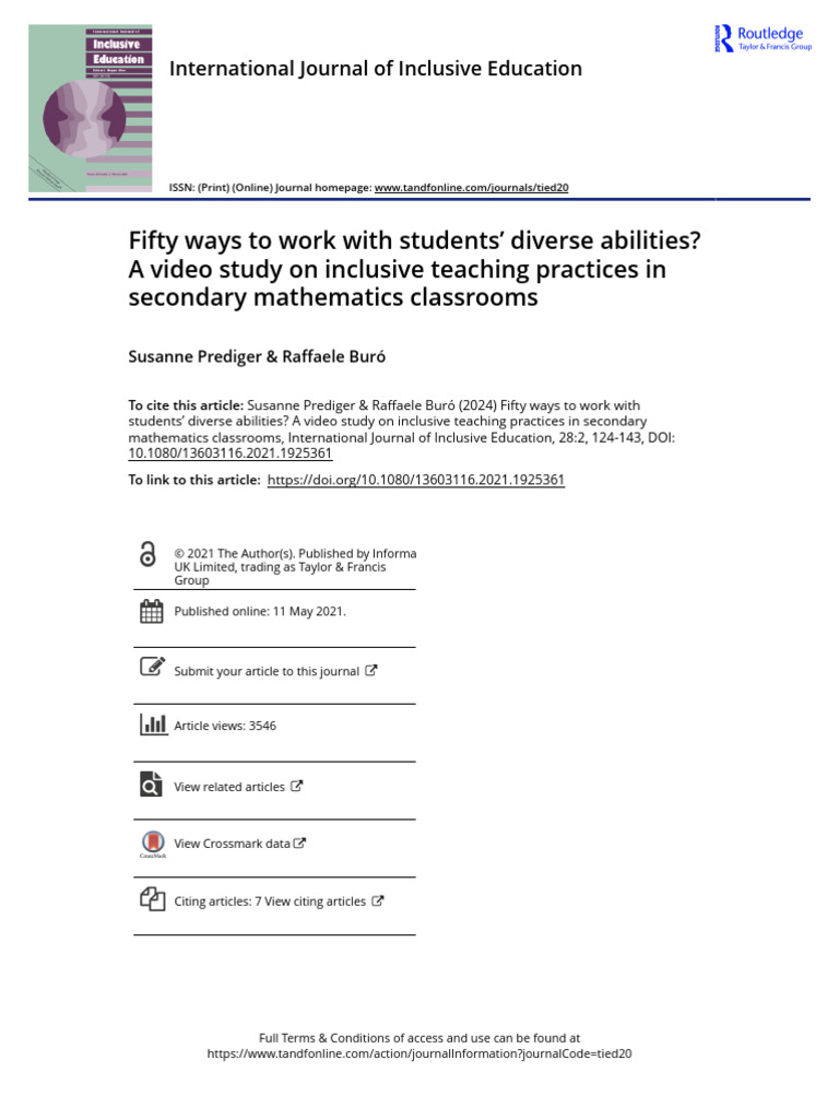 Fifty Ways To Work With Students Diverse Abilities A Video Study On Inclusive Teaching Practices ...