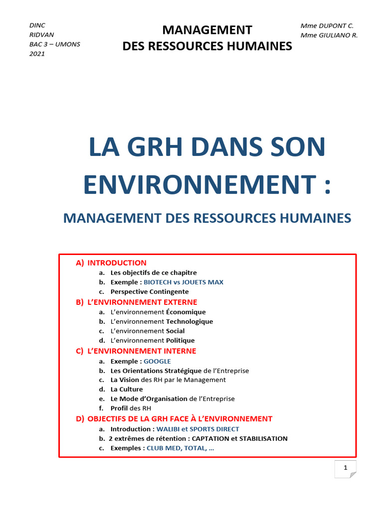 GRH et Environnement : Enjeux et Stratégies | PDF | Responsabilité ...
