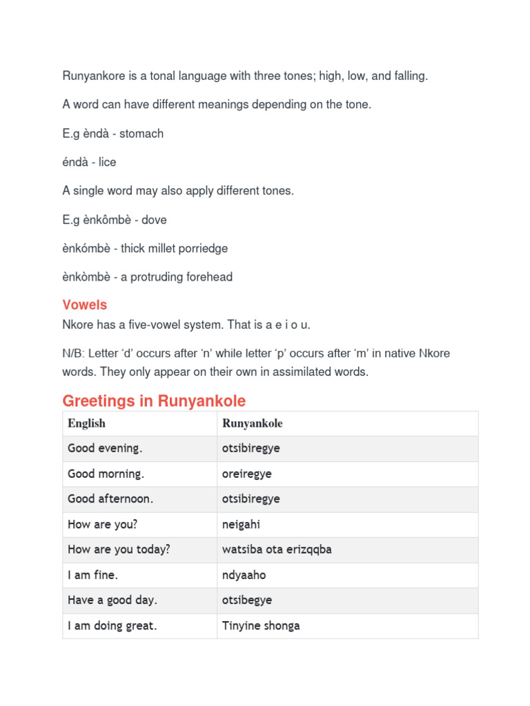 Runyankore Language | PDF | Tone (Linguistics) | Phonetics