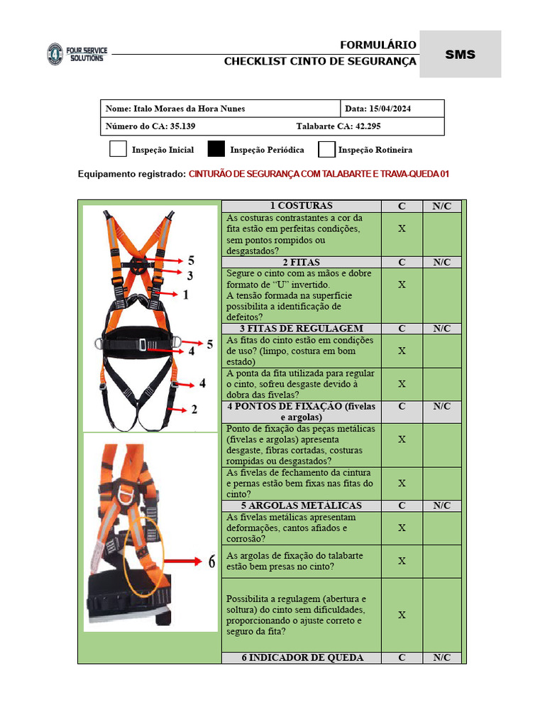 Check List Cinto de Segurança | PDF