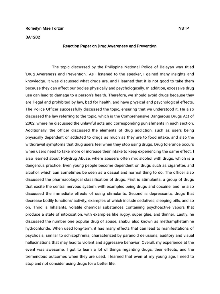 Drug-Reaction-paper-NSTP-1 | PDF | Drugs | Substance Abuse