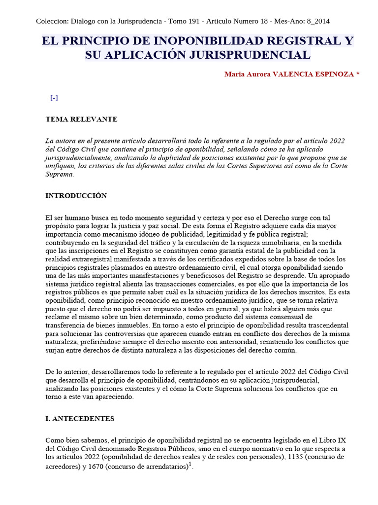 DJ 2014 191 El Principio de Inoponibilidad Registral y Su Aplicación ...