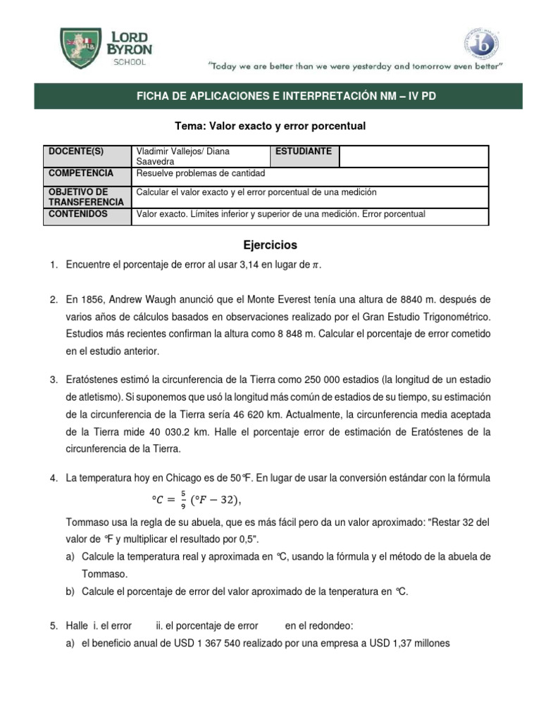 Cálculo de Error Porcentual | PDF | Porcentaje | Metrología