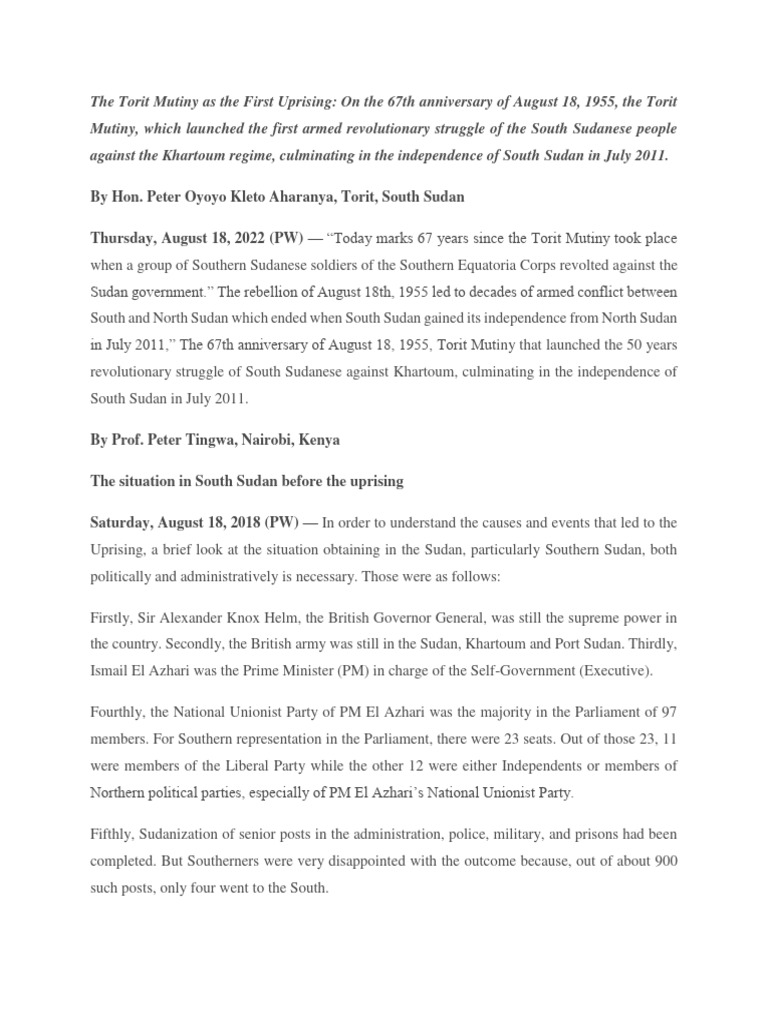 The Torit Mutiny As The First Uprising | PDF | Military | Government
