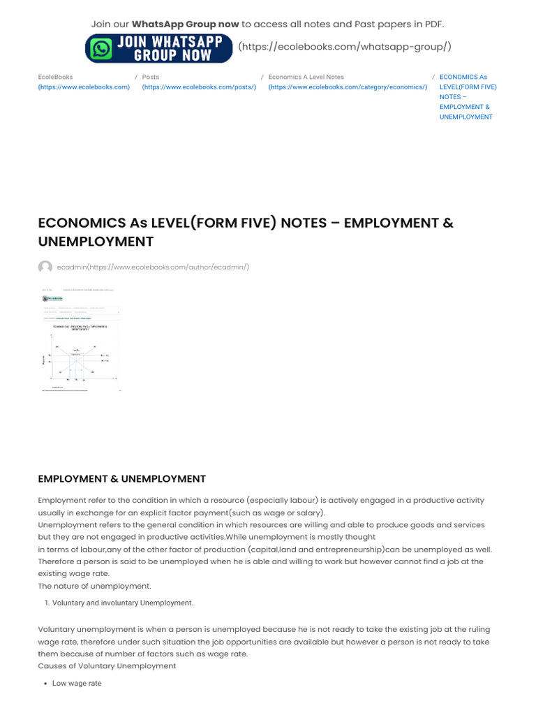 Economicsaslevel (Formfive) Notes-Employment&Unemployment Ecolebooks ...