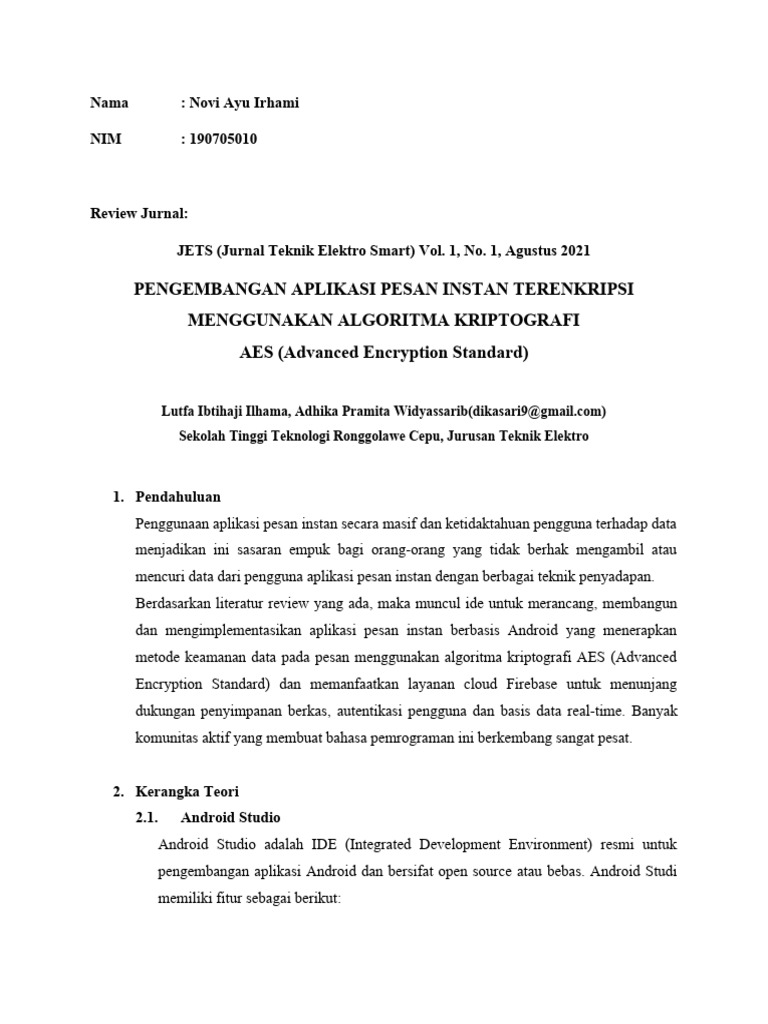 Aplikasi Pesan Instan Terenkripsi AES | PDF