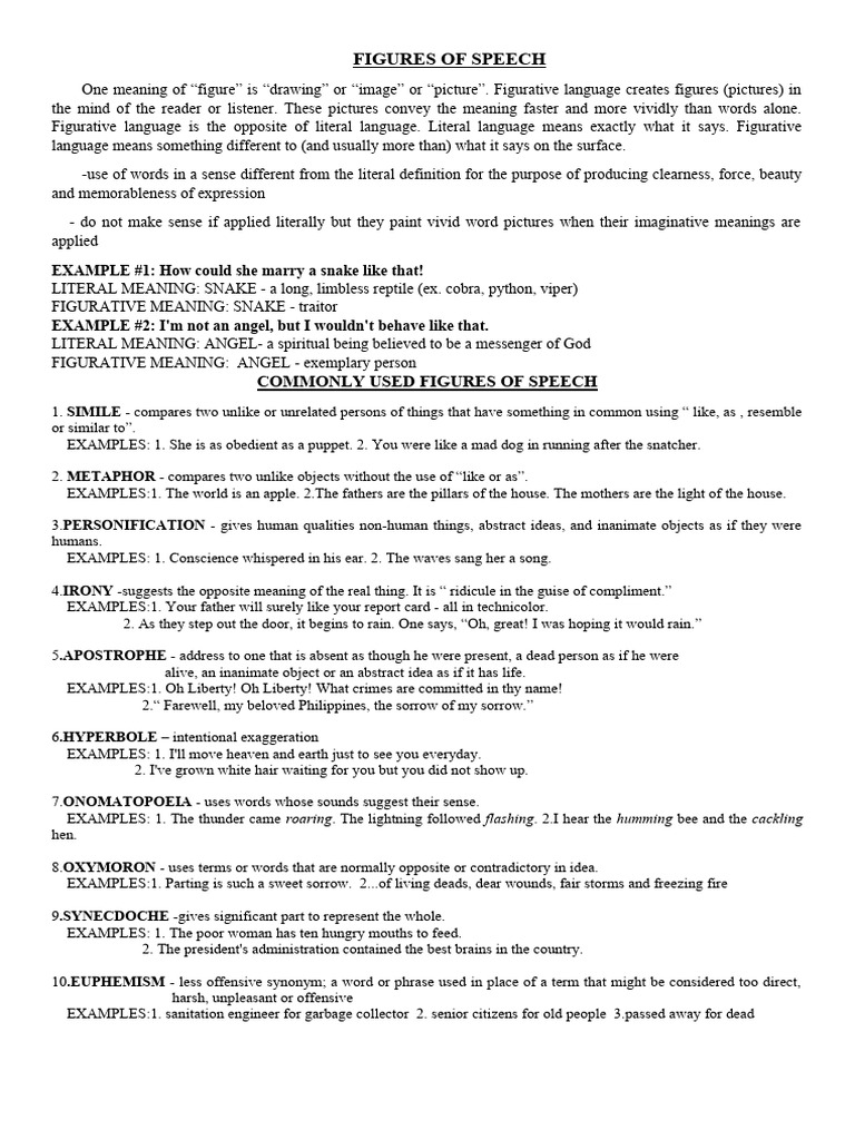Figures of Speech - Handout | PDF | Angel