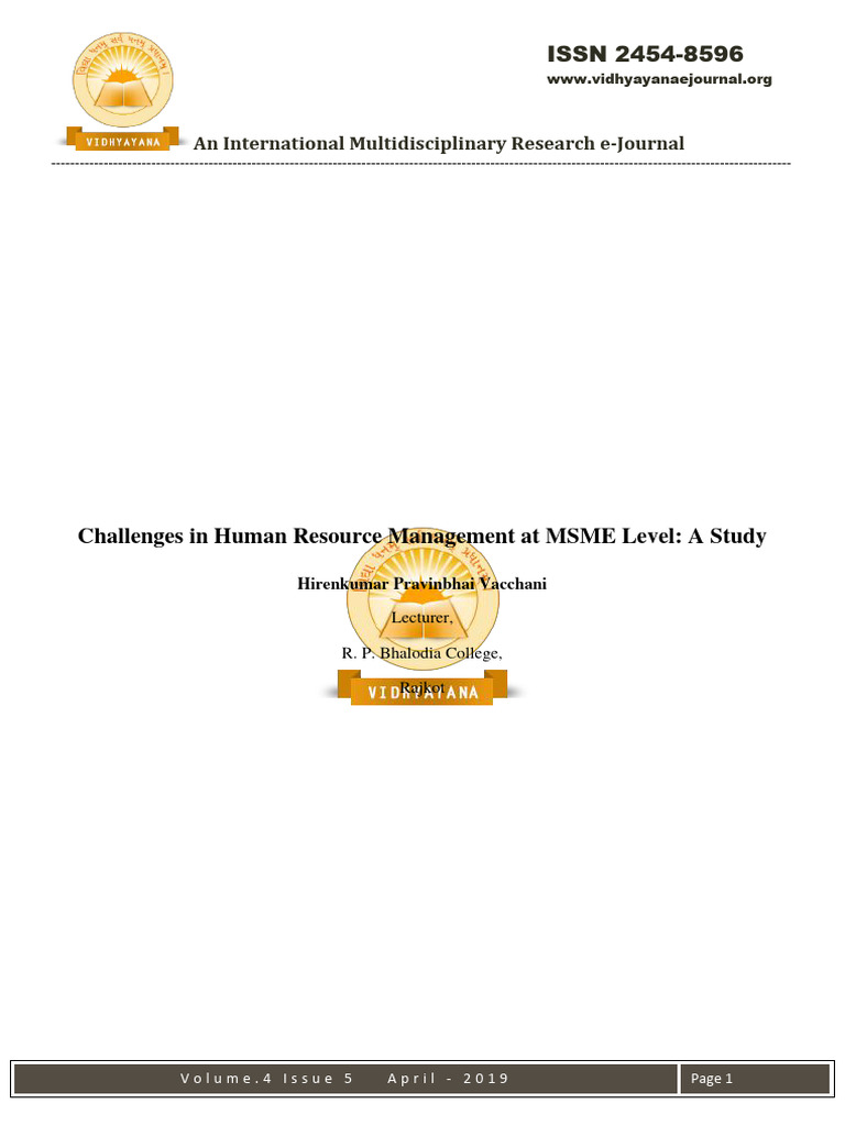 Challenges+in+Human+Resource+Management+at+MSME+Level_+A+Study | PDF | Small And Medium Sized ...