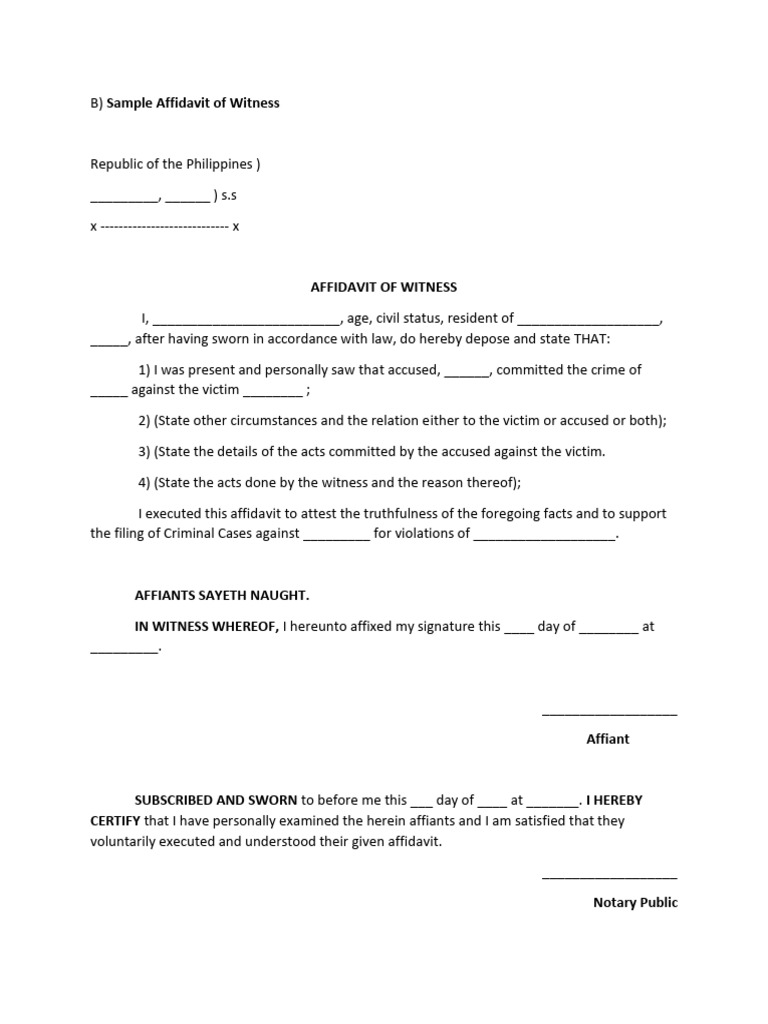 AFFIDAVIT OF WITNESS | PDF