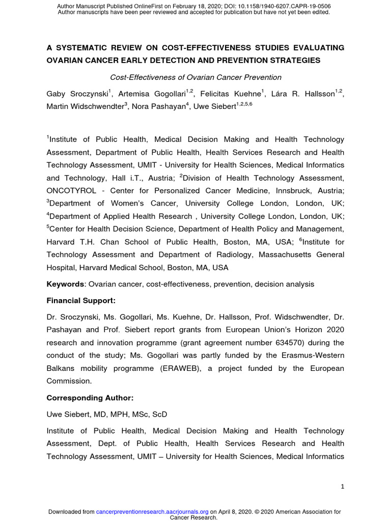 Sroczynski 2020 | PDF | Cost Effectiveness Analysis | Screening (Medicine)
