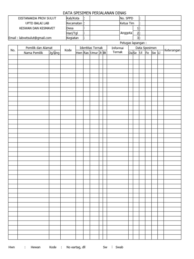 DATA SPESIMEN (Form Pengambilan Sampel) | PDF