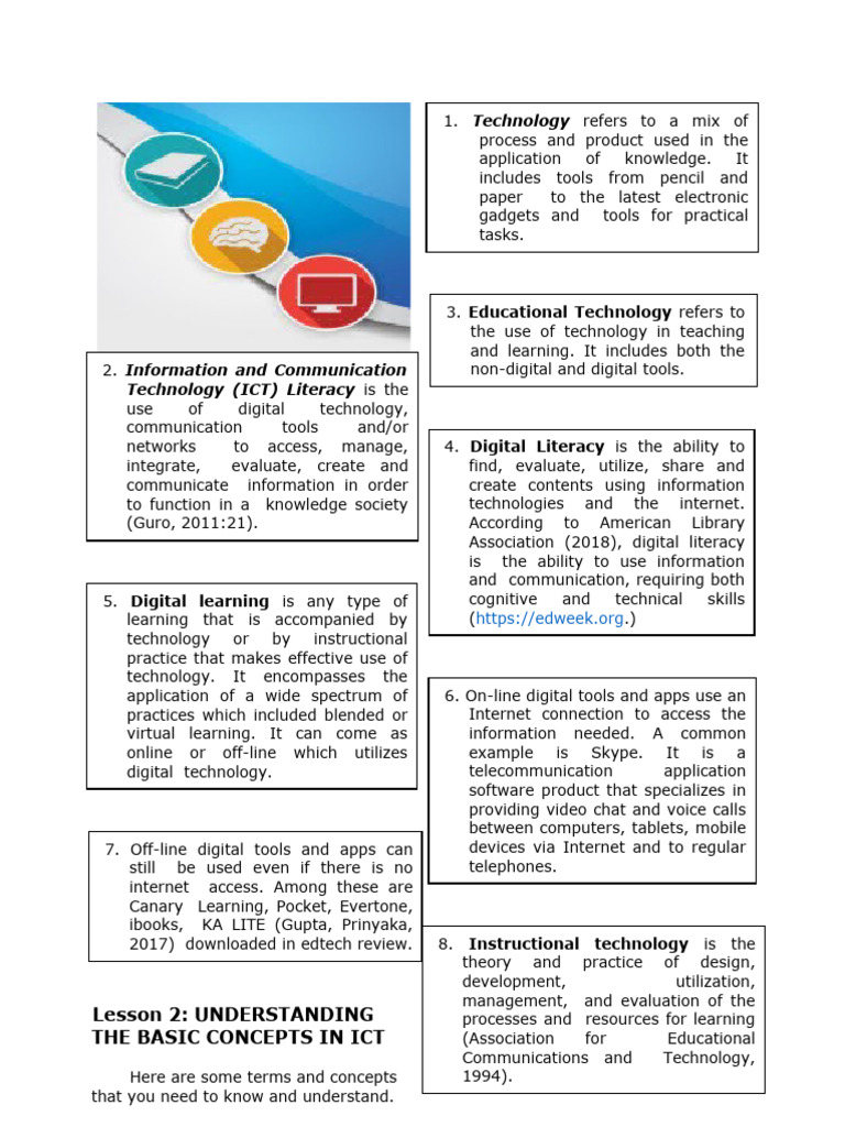 Lesson 2 - BASIC CONCEPTS IN ICT | PDF | Educational Technology | Internet Lesson 2 - BASIC CONCEPTS IN ICT | PDF | Educational Technology | Internet