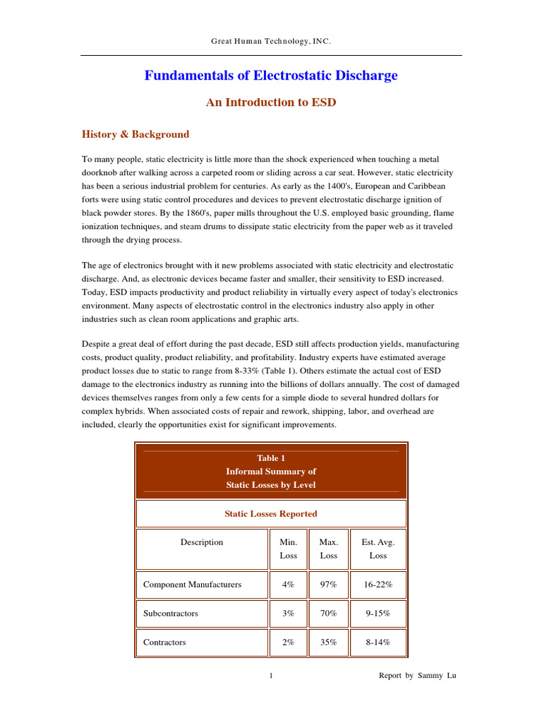 Fundamentals of Electrostatic Discharge | PDF | Electrostatic Discharge ...